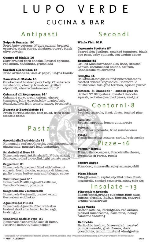 Our Dinner Menu - Lupo Marino